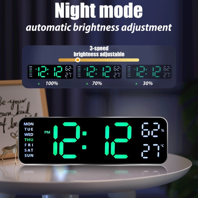 Large LED Screen Time Week Temperature Humidity Display - Wall-mounted ...