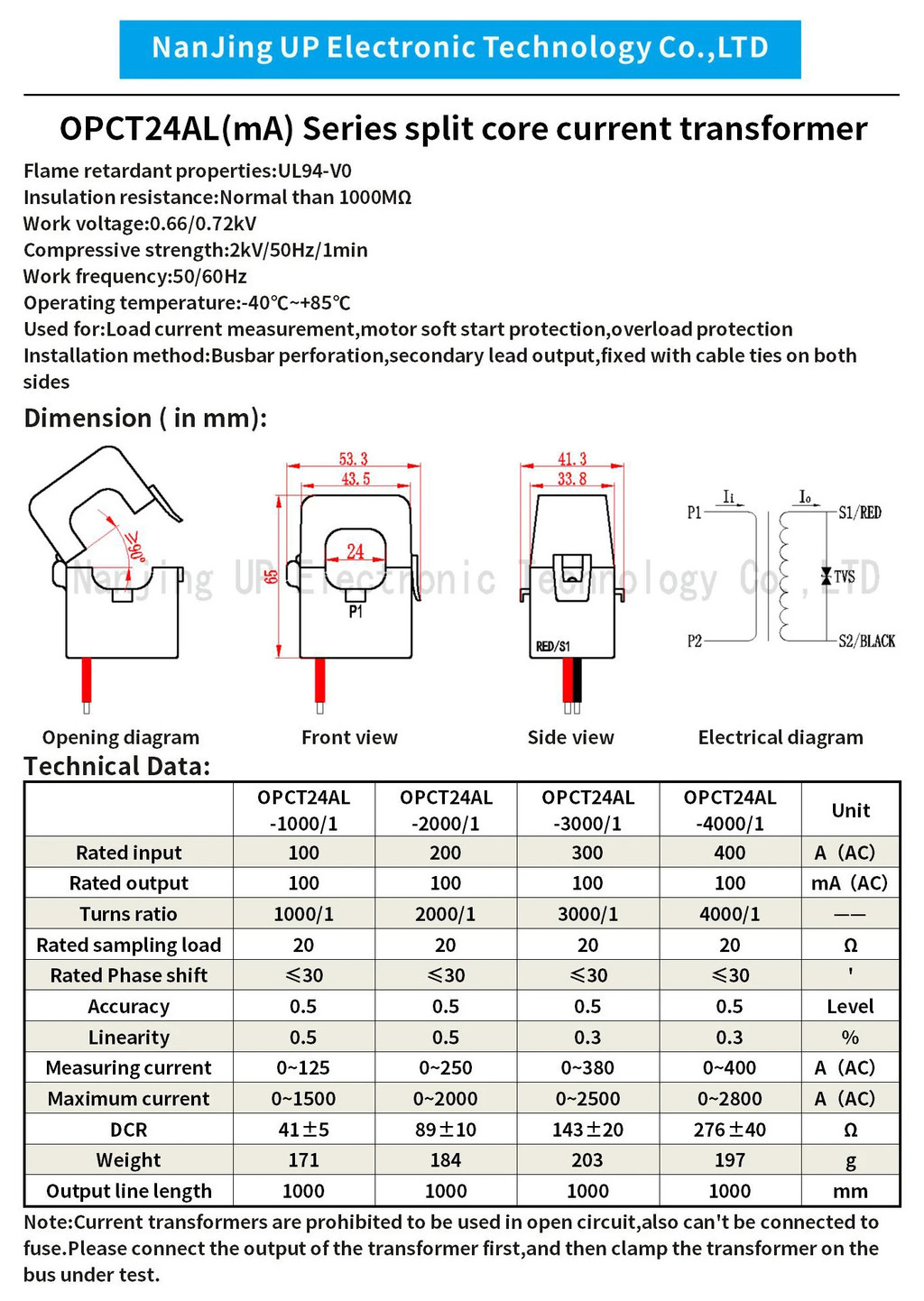 NJXSE OPCT24AL Split Core Current Transformer 100A 50mA 40mA 25mA 20mA ...