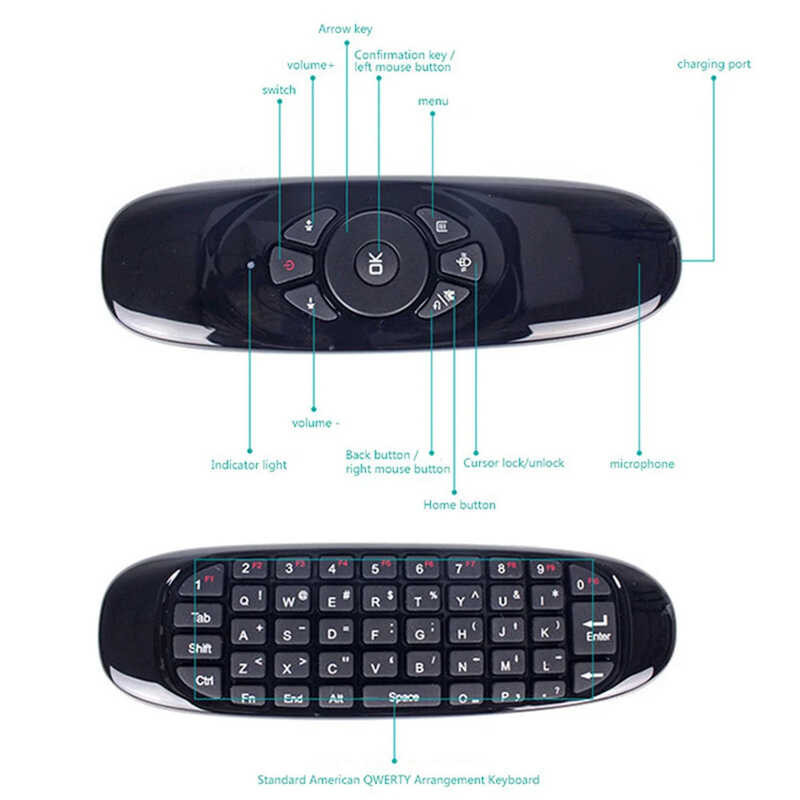 LY C120 Air E 2.4G RF Remote Control Colorful Light Wireless Keyboard ...