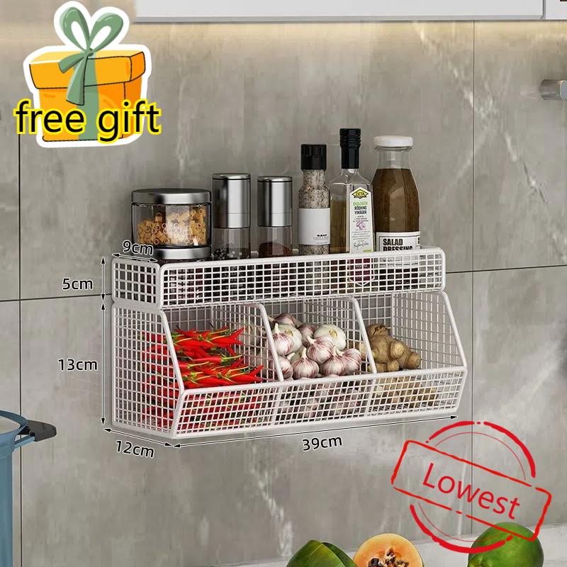 Kitchen Condiments Organizer Rack Wall Hanging Seasoning Storage Onion ...