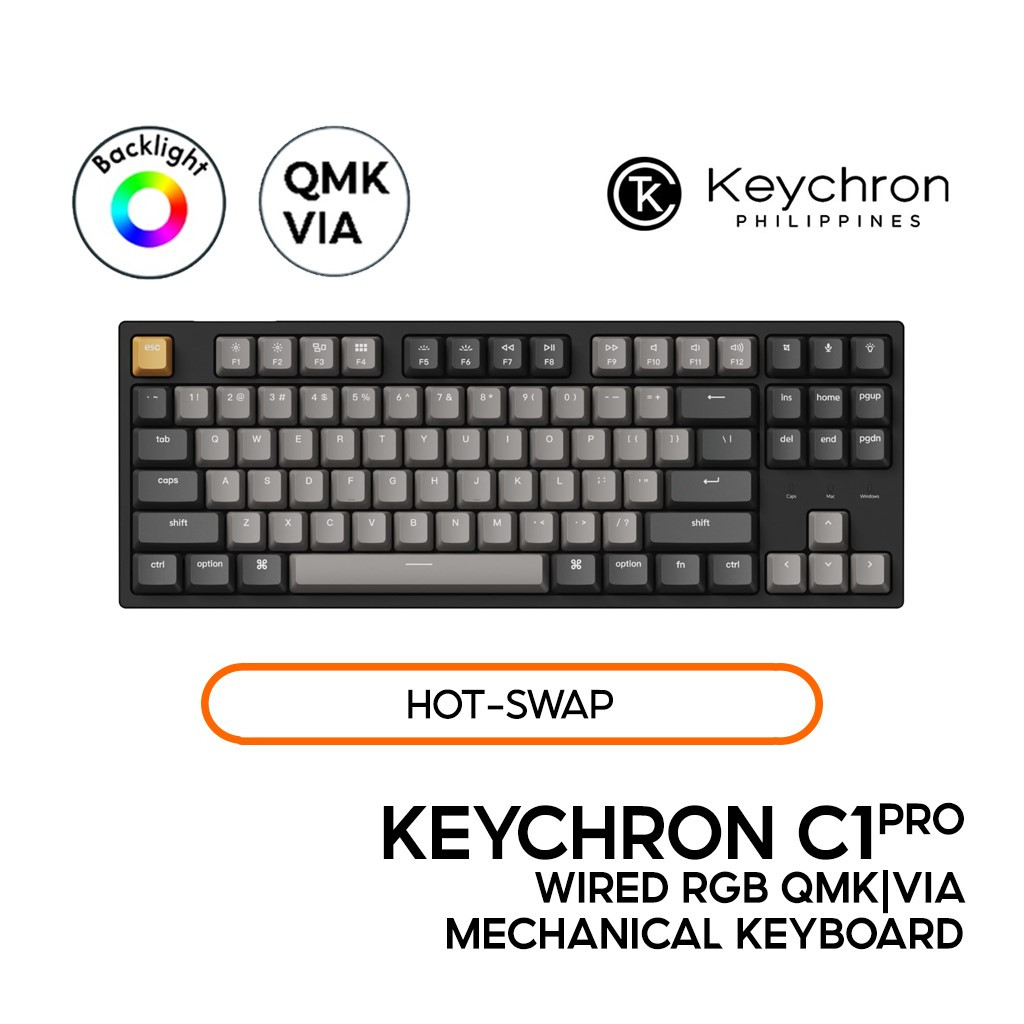 Keychron C1 Pro QMK Mechanical Keyboard (TKL, Wired, RGB LED, Keychron ...