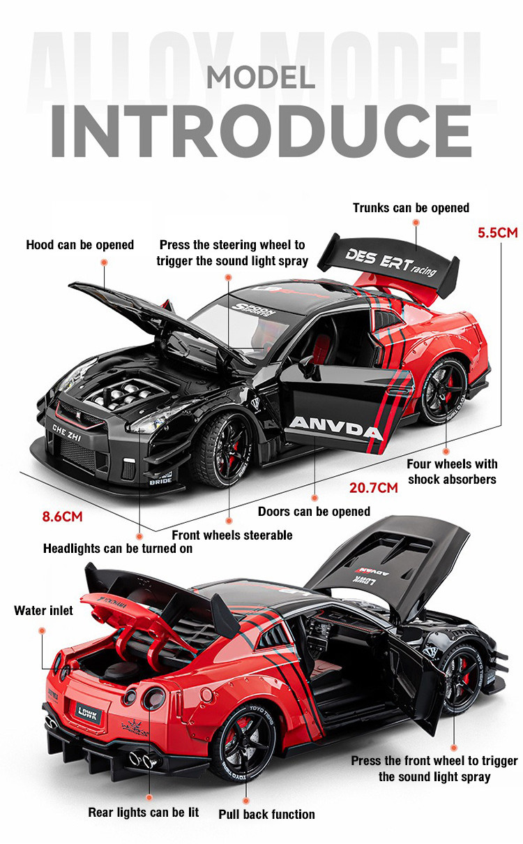 KLT 1:24 Nissan GT-R R35 Spray Version Diecast Model Car Alloy Cars ...