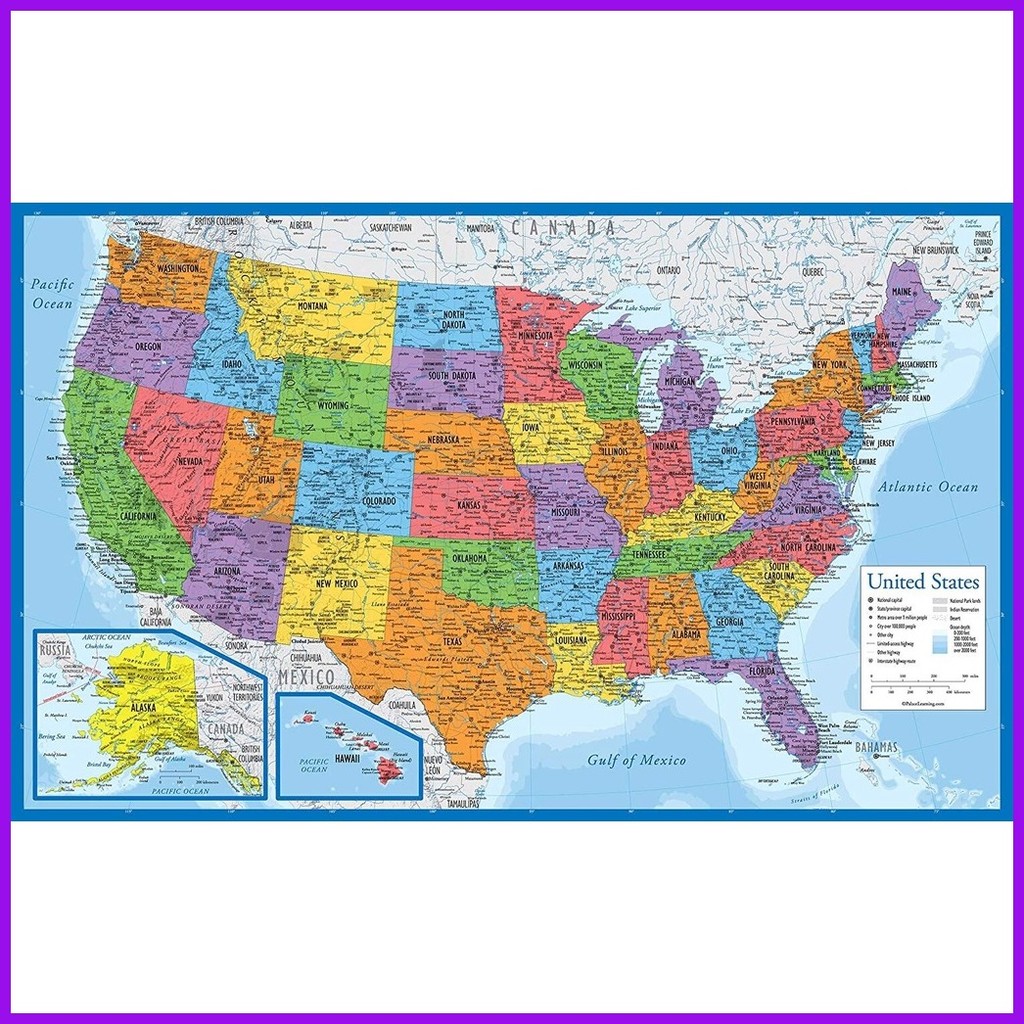 ☂ Laminated USA Map Wall Chart Map of The United States of America Made ...