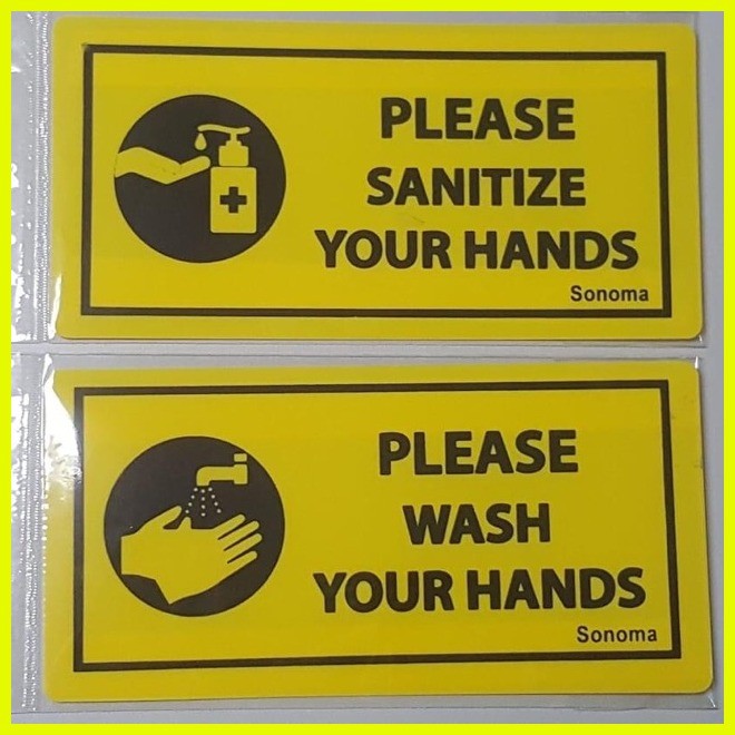 New Normal Signages Yellow Please Sanitize Your Hands and Please Wash ...