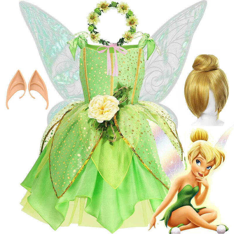 Tinker Bell Dress For Girls Princess Costume Kids Cosplay Green Wer ...