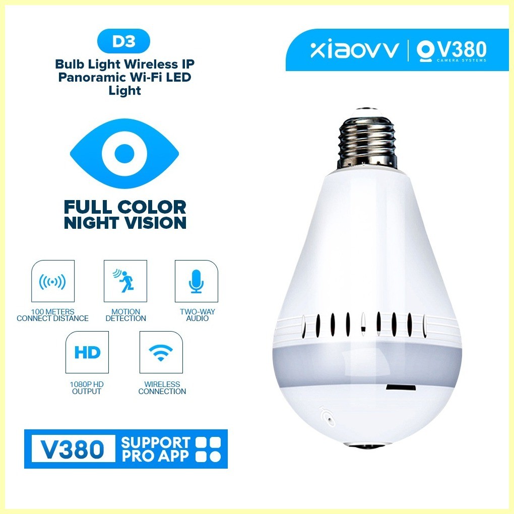 ∆ ♞,♘Xiaovv D3 CCTV Camera 3MP 360° Fish Eye Spy Night vision Bulb ...