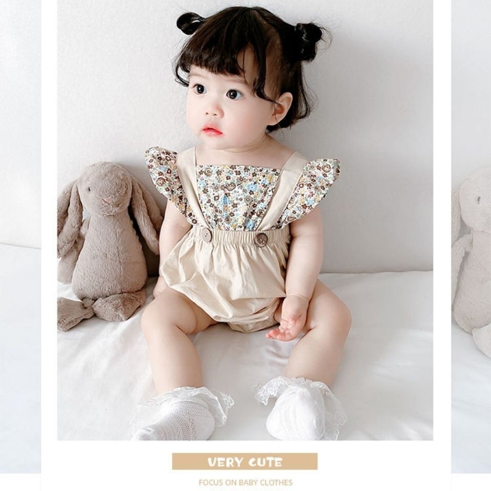 Summer Korean Version ins Baby Floral Jumpsuit Baby Carrier Triangle ...