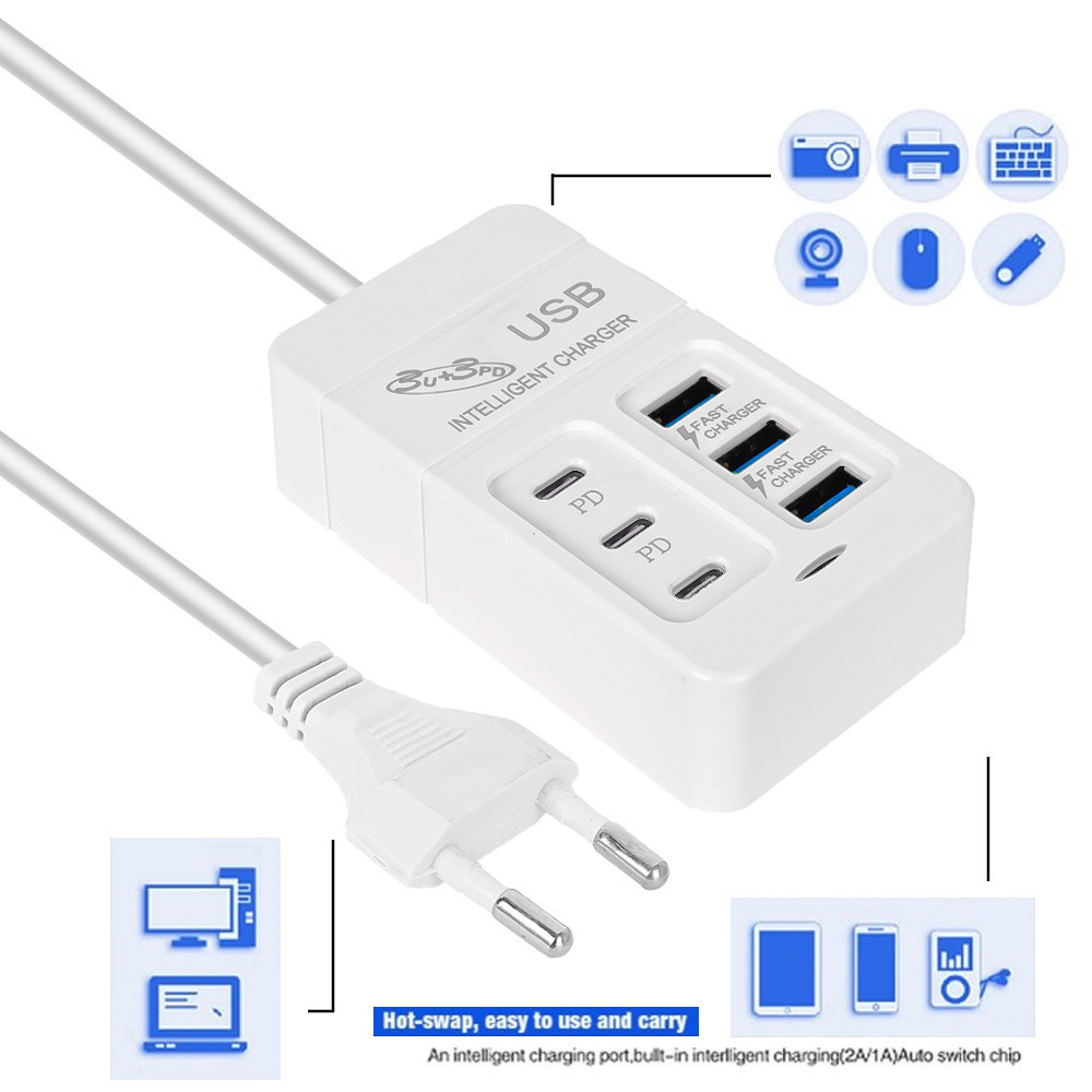 6 IN 1 USB Charger 35W PD Type C Fast Charge Charger Wall Phone Adapter ...