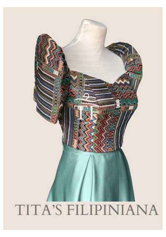 Filipiniana Modern Ethnic Top and Pleated Skirt Sage Green | Shopee ...