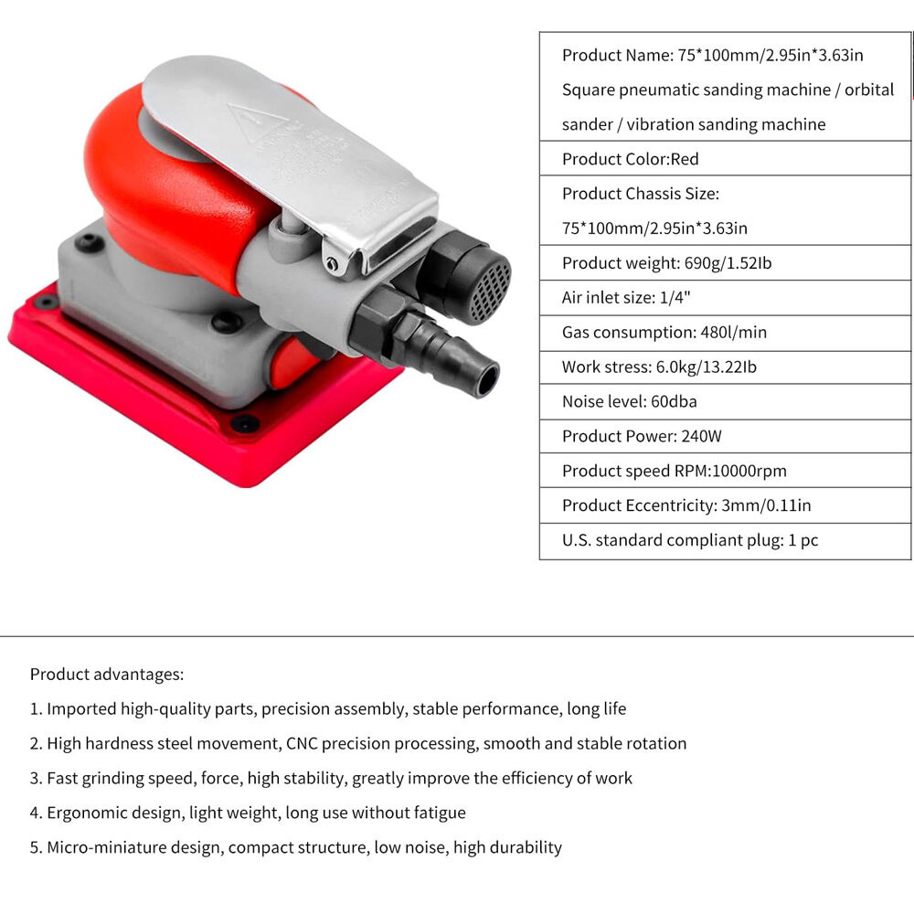Random Orbit Sander Square Pneumatic Palm Air Sander for Car Waxing ...