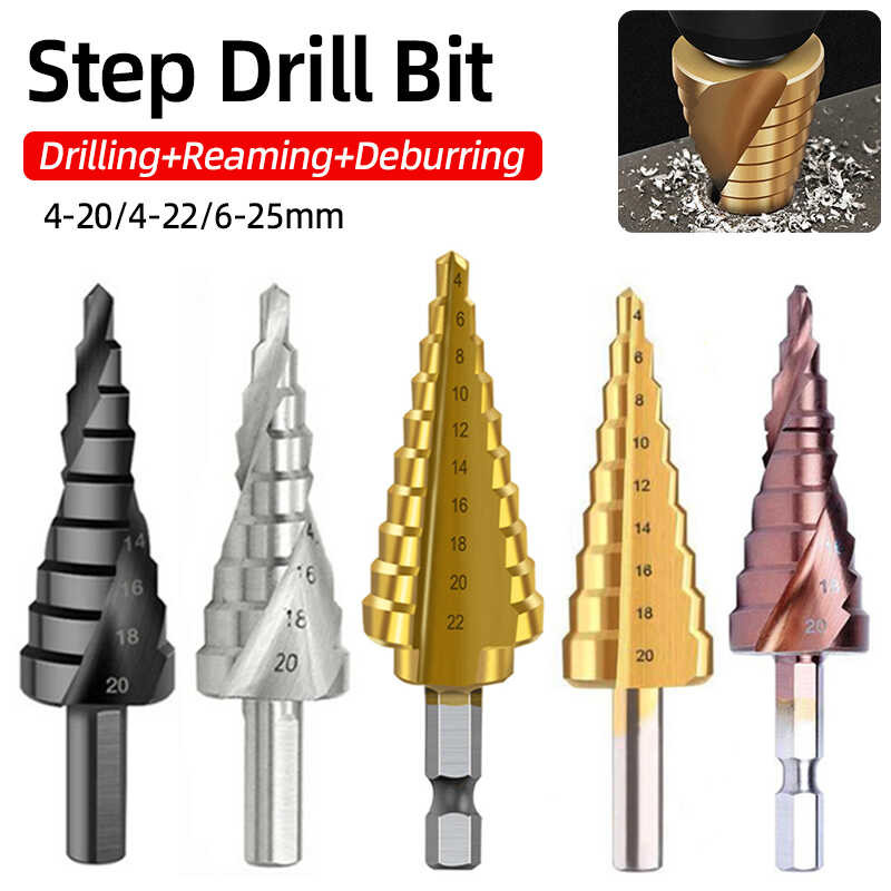 5C3 HSS M35 2 Titanium Step Drill Bit 4-20Mm Spiral Straight Groove 1/4 Hex Shank Metal Hole ...