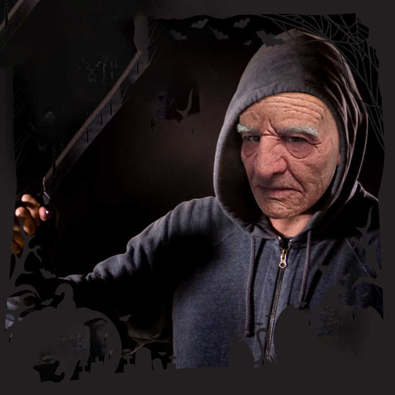 Terrifying Bald Old Man Simulation Grandpa Latex Headgear Halloween ...
