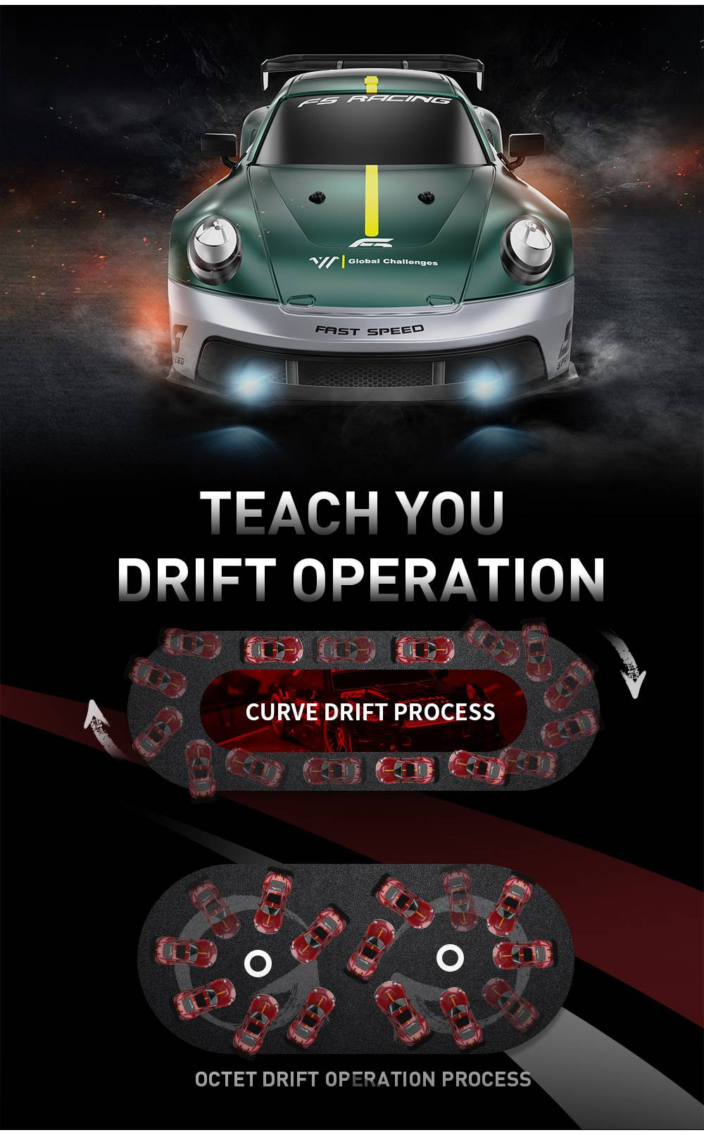 1/16 Professional 4WD RC Drift Car Full Proportional Throttle Steering ...