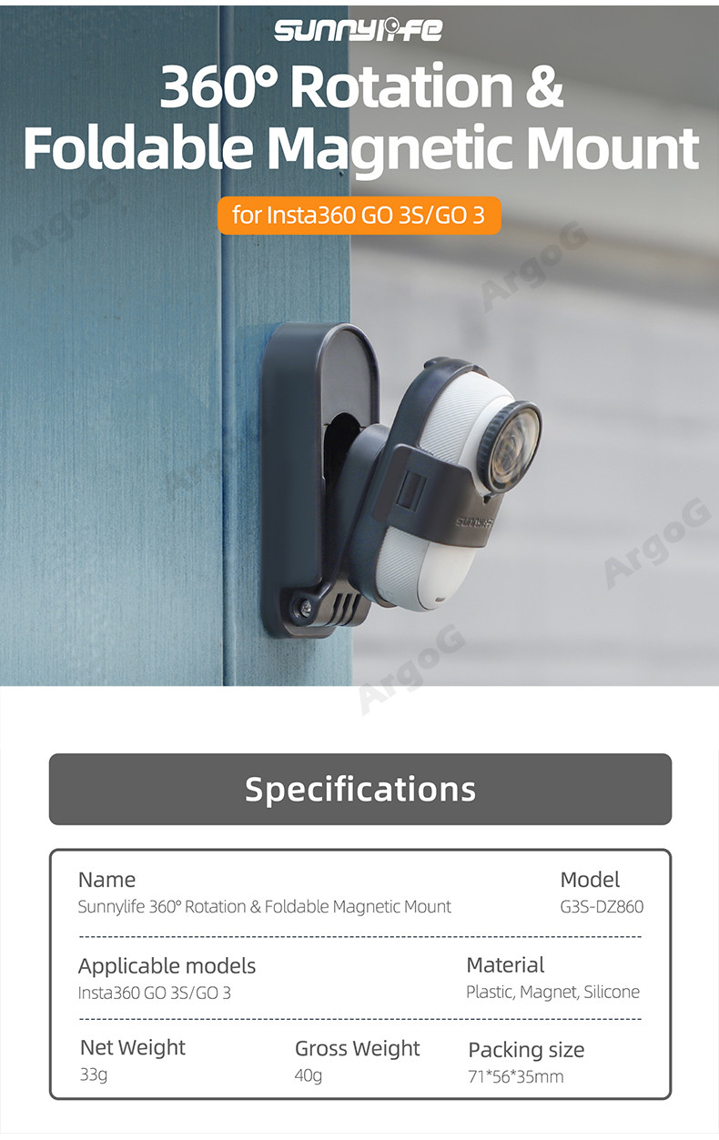 Sunnylife Magnetic Mount For Insta360 GO 3S / GO 3 Foldable Magnetic ...