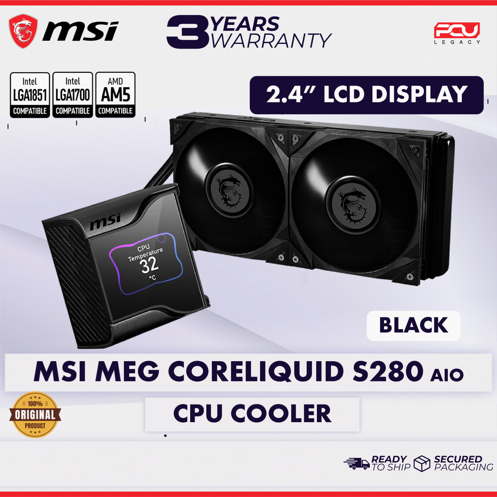 MSI MEG CORELIQUID S280 280MM AIO CPU COOLER WITH 2.4" IPS DISPLAY ...