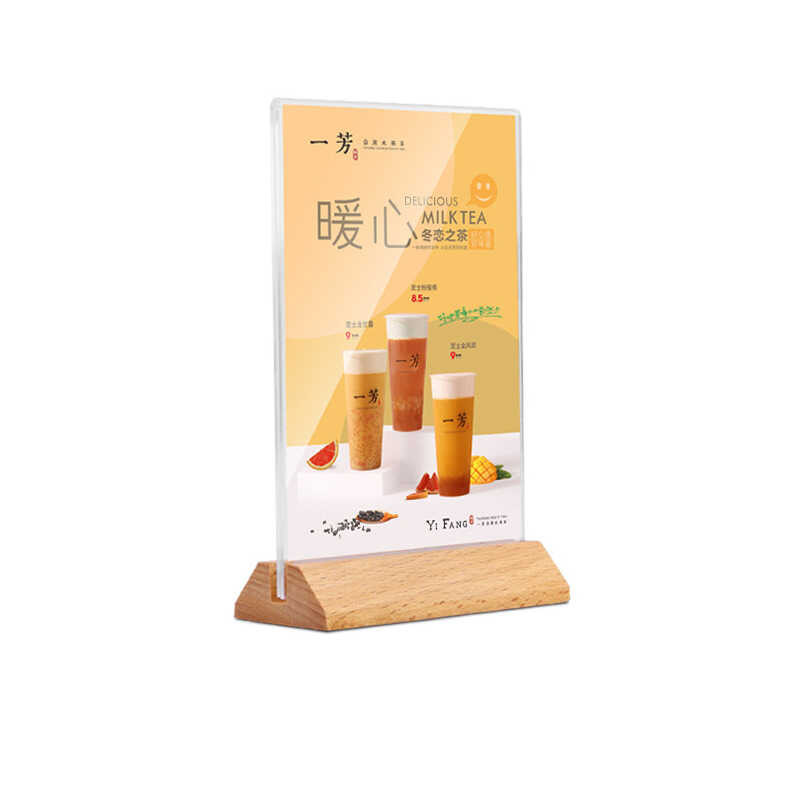 Acrylic Table Card Display Board A4 Beech Wood Base Vertical Table Card ...