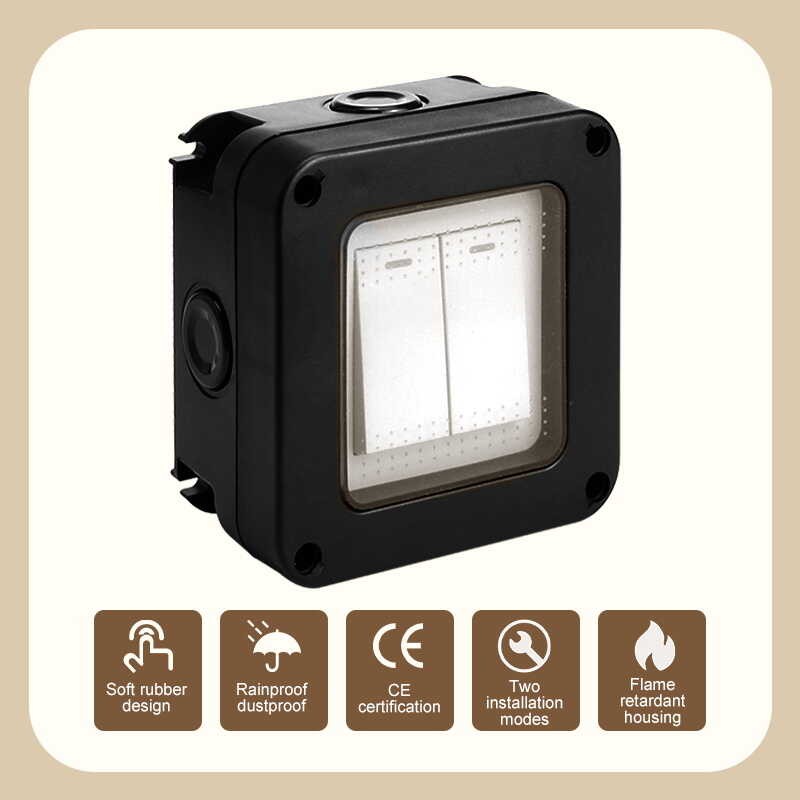 Ip66 Avoir Push Button Light Switch 1 3 4 Gang 2 Way Outdoor Waterproof ...