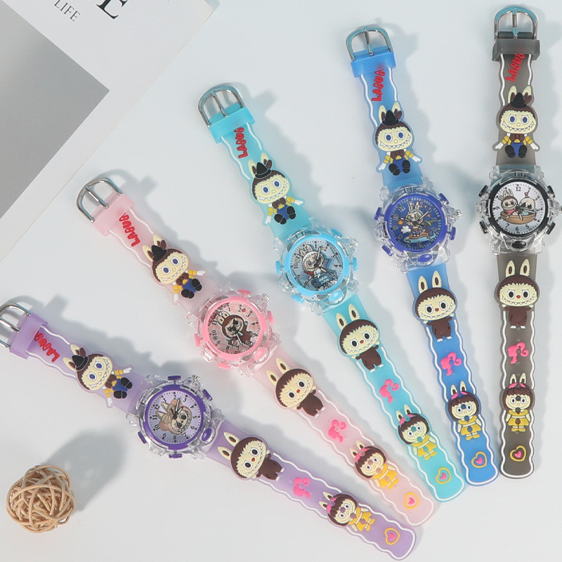 LABUBU Cartoon Kids Quartz Watch Light Watches Candy Colored Silicone ...