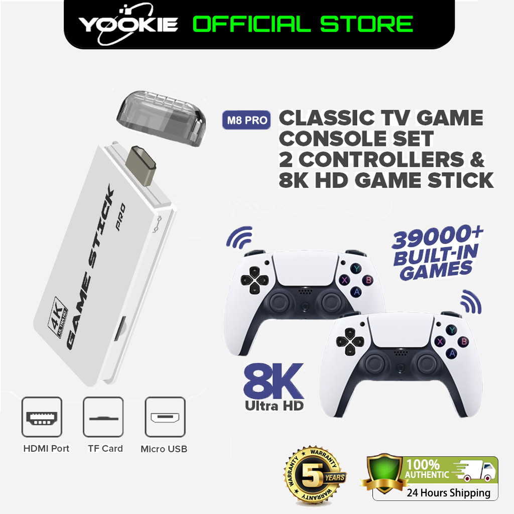 ☑️ M8 Pro Game stick 4K for TV Controller Game 64GB 20000 Game Console ...