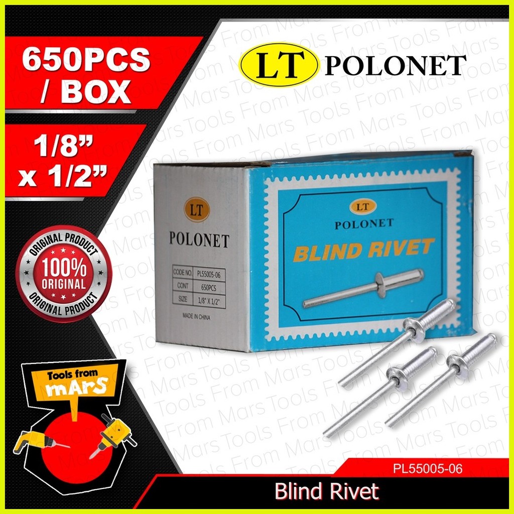 Ѻ ⅍ Polonet 650PCS/BOX Aluminum Blind Rivets 1/8 x 1/2 Inch , 1/8 x 3/4 ...