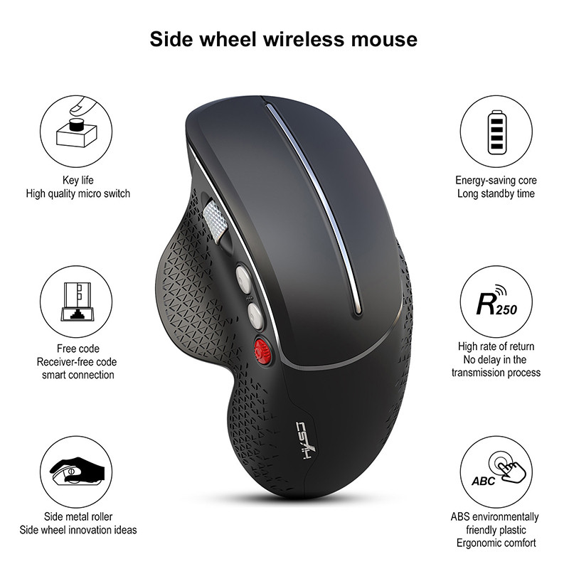2.4G Wireless Mouse Ergonomic Vertical Mice with Side Metal Roller ...