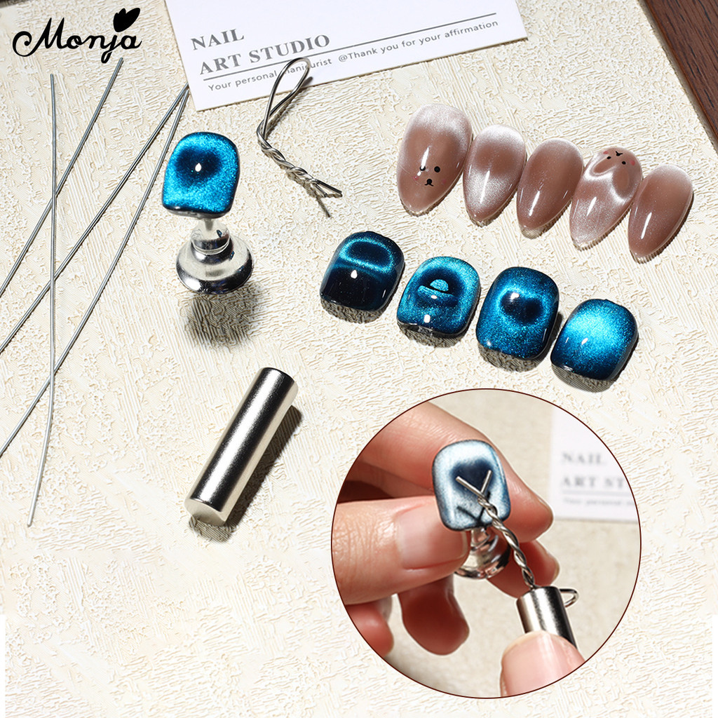 Monja 6Pcs Cat Eye Nail Magnet Set with Flexible Iron Wire For Suck ...