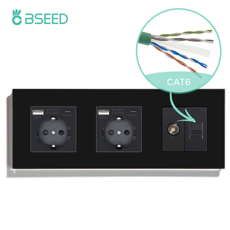 CAT6 BSEED Power Socket EU Standard TV Internet RJ45 PC Connections USB ...