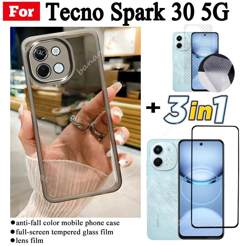 Tecno Spark 30 5G Phone Case Plating Transparent Soft Casing with Camera Protective and Tempered ...