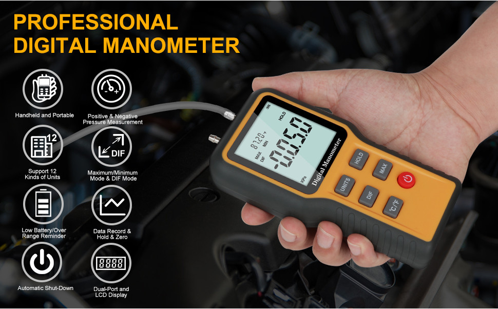 [Solana]Manometer, Professional Air Pressure Meter, Dual-Port HVAC ...