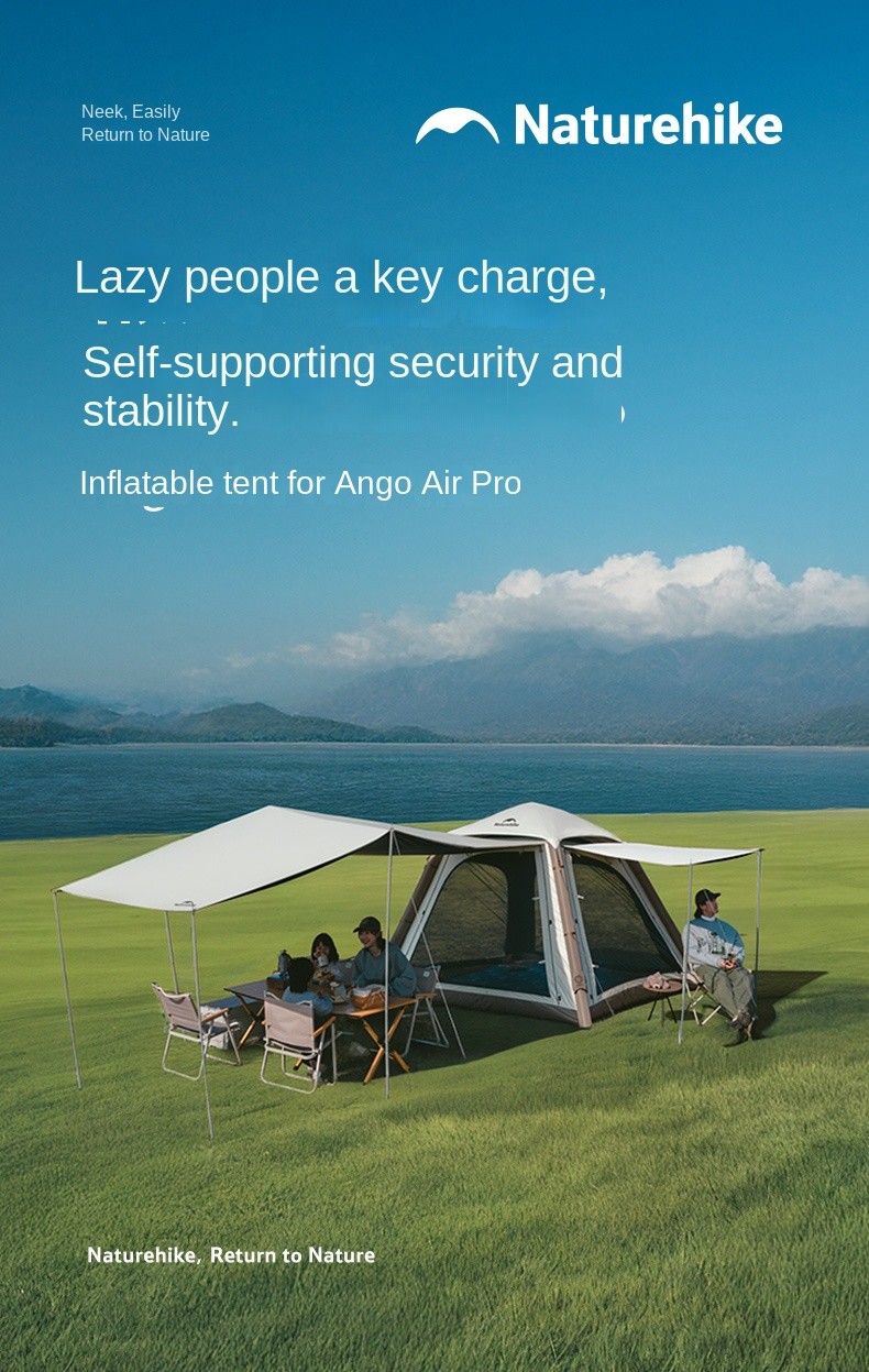 Naturehike ANGO AIR PRO Inflatable Dome Style Tent 3-4 Persons Fast Build With Extended Canopy ...