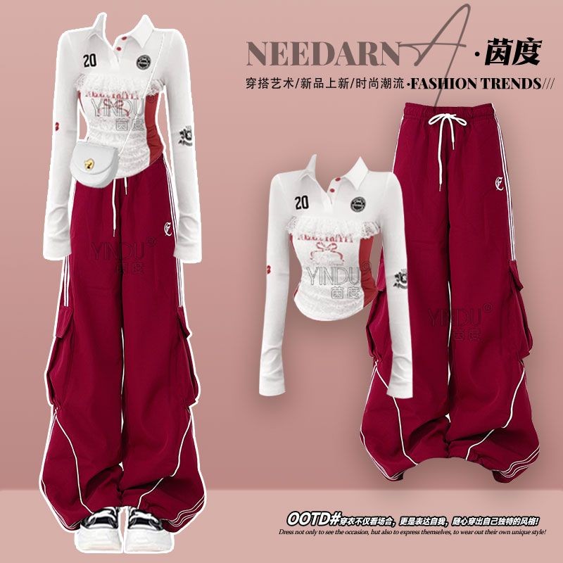 Christmas Wear Dopamine Red Overalls Suit One-Shoulder Top Women ...