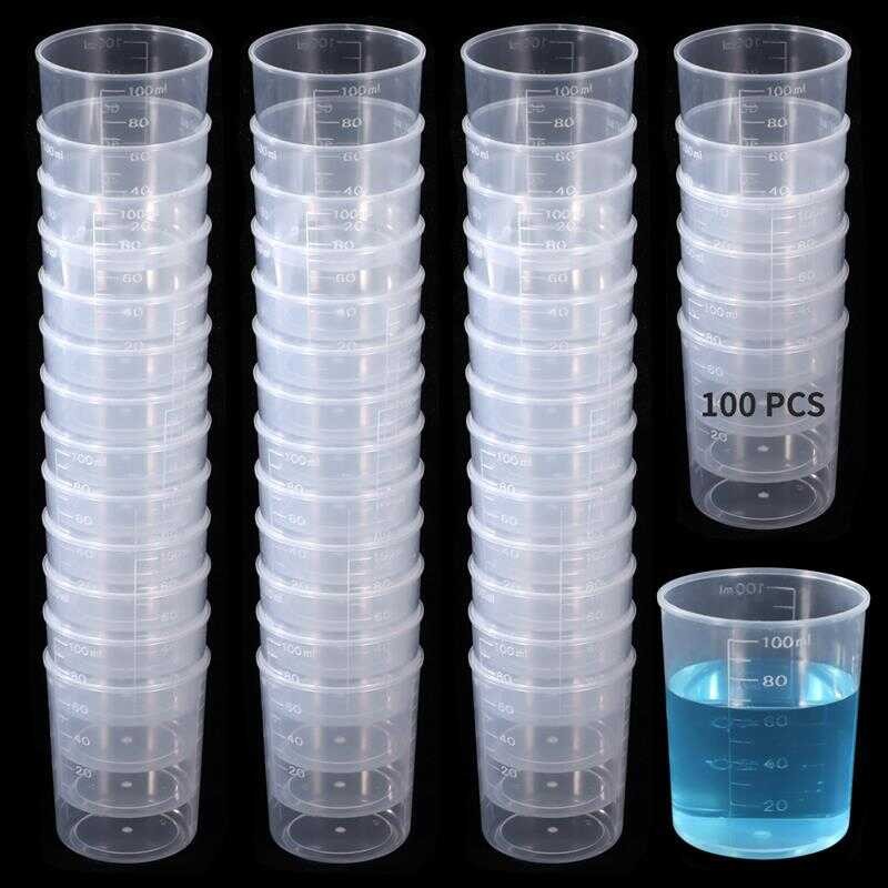 Plastic 100 Pcs Graduates 100 Ml Clean Measure Mi Cups For Epoxy Resin ...