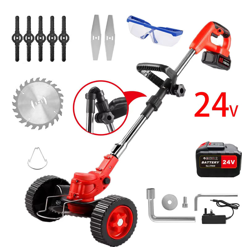 24V Cordless Weed Wacker 3-In-1 Blade With Wheel Hand Held Push Grass ...