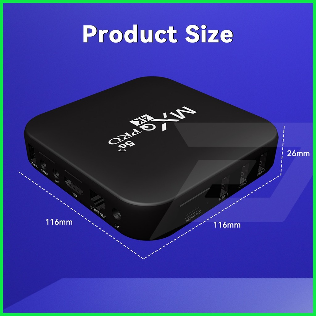 MXQ PRO Smart TV Box 4K HD 8+128GB 2.4GHz/5G WiFi Connection Support External Device USB Flash ...