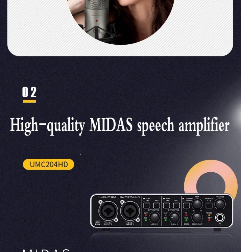 Behringer UMC204HD/UMC202HD/ UMC22 Sound Card Audio Interface Recording ...