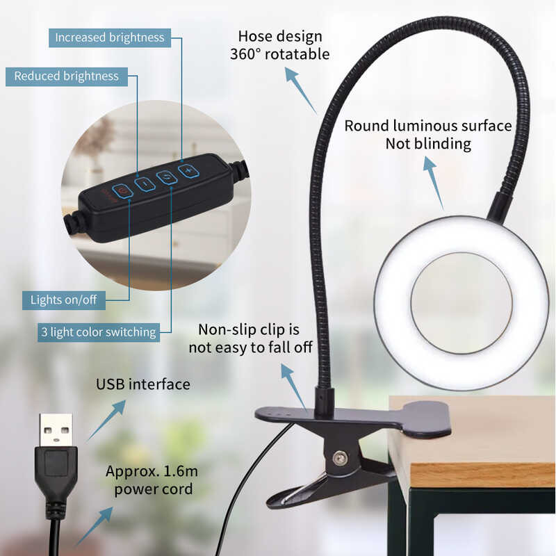 Leds 48 Clip On Desk Lamp USB Clamp Books Night 360°Flexible Gooseneck ...