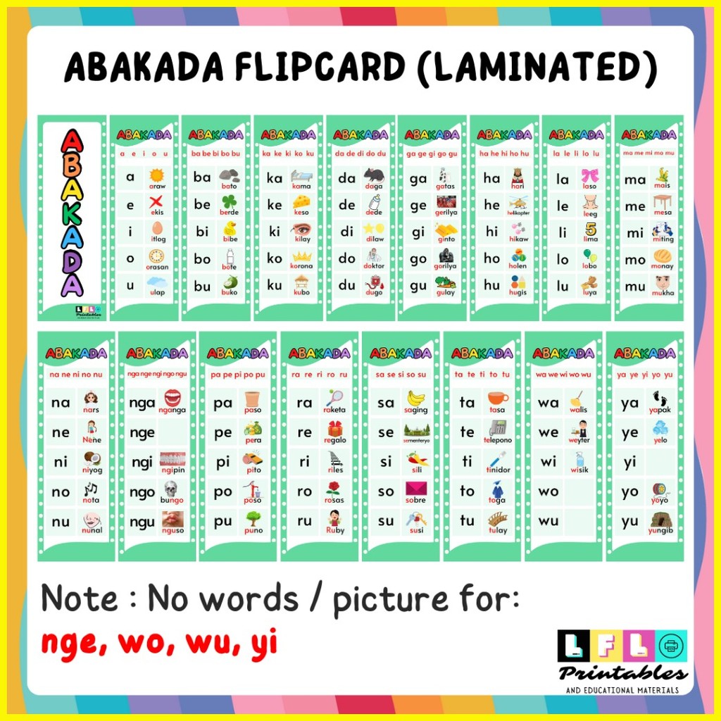 LFL - ABAKADA FLIPCARD / FLASHCARD : PAGBASA NG ABAKADA : LAMINATED ...