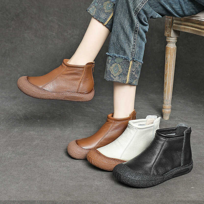 06 Tanging 2 Katad Maikling Bota Para Mga Kababaihan, Flat Sa Ilalim ...