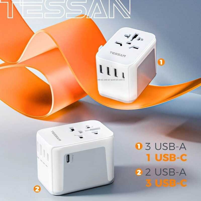 Adapter TESSAN Universal Worldwide With USB & Type C, International ...