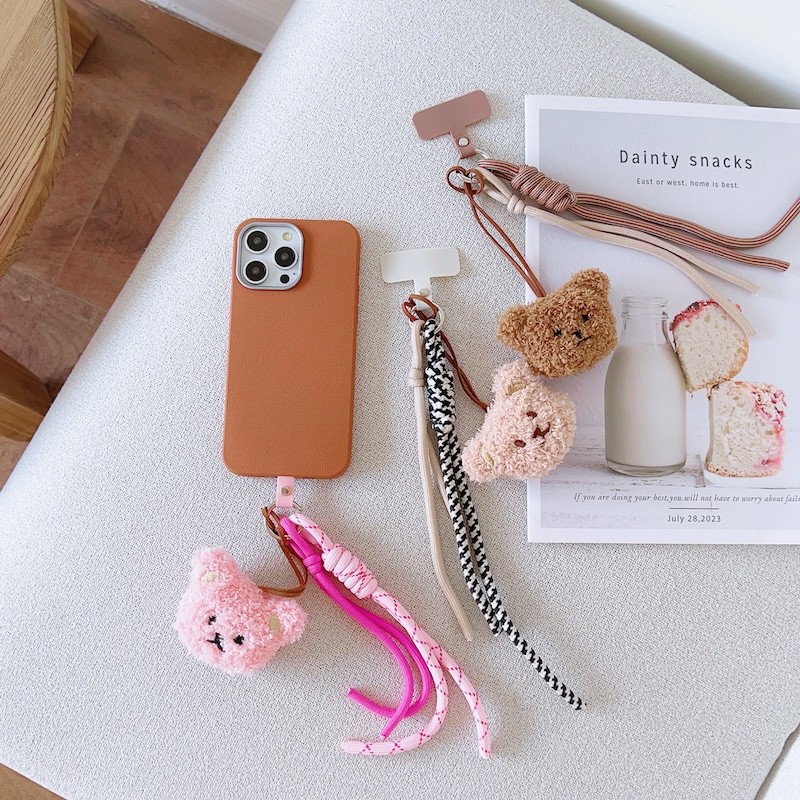 Kawaii Cartoon Plush Bear Phone Chain Fuzzy Luxury Phone Clip Lanyard ...