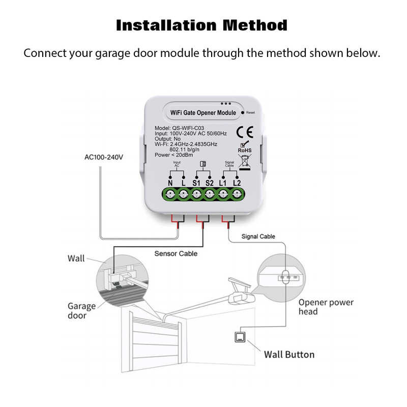 Wifi/Zigbee On-Off Switch, Garage Door Roller Shutter Switch Module ...