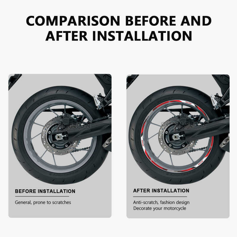 Set 5 1 Colors Motorcycle Wheel Sticker 17 Inch Rim Strip Waterproof ...