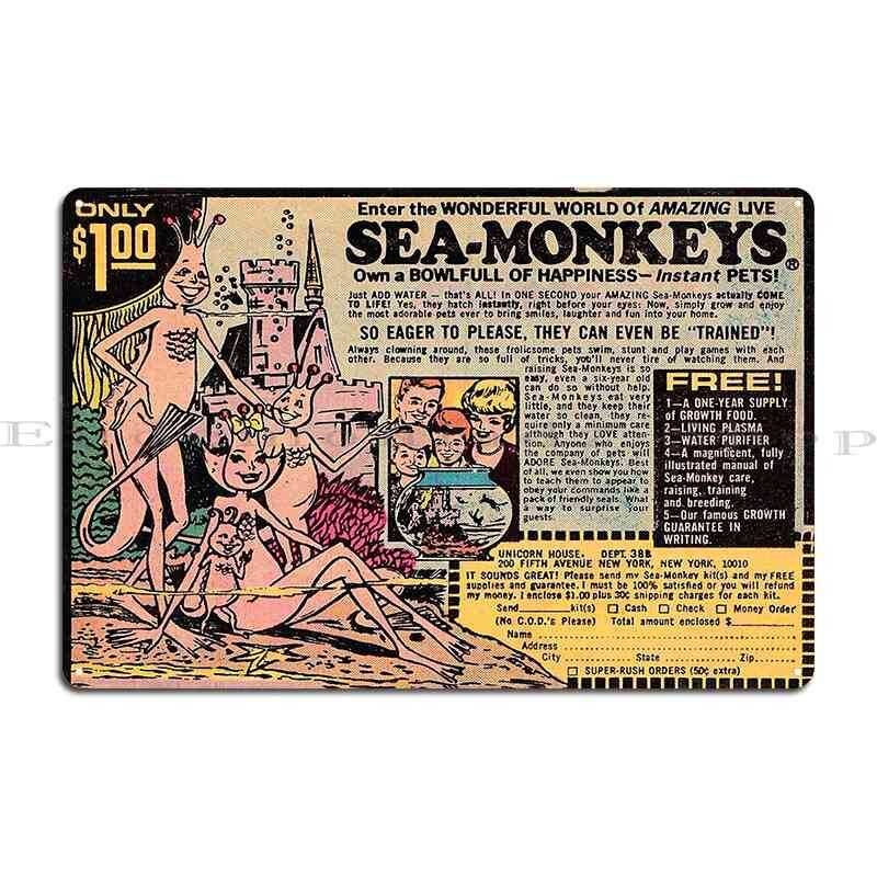 Sea Vintage Monkeys Ad 1971 Metal Plaque Customized Bar Cave Party Wall ...