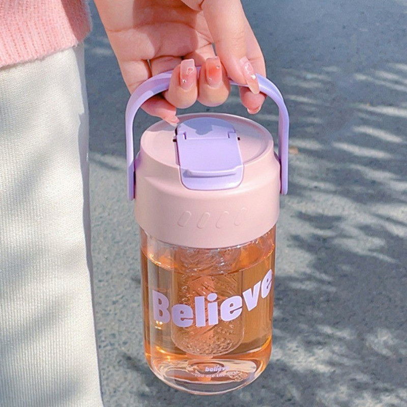 600ml 800ml Cute Student Water Bottle Straw Cup with Handle Portable ...