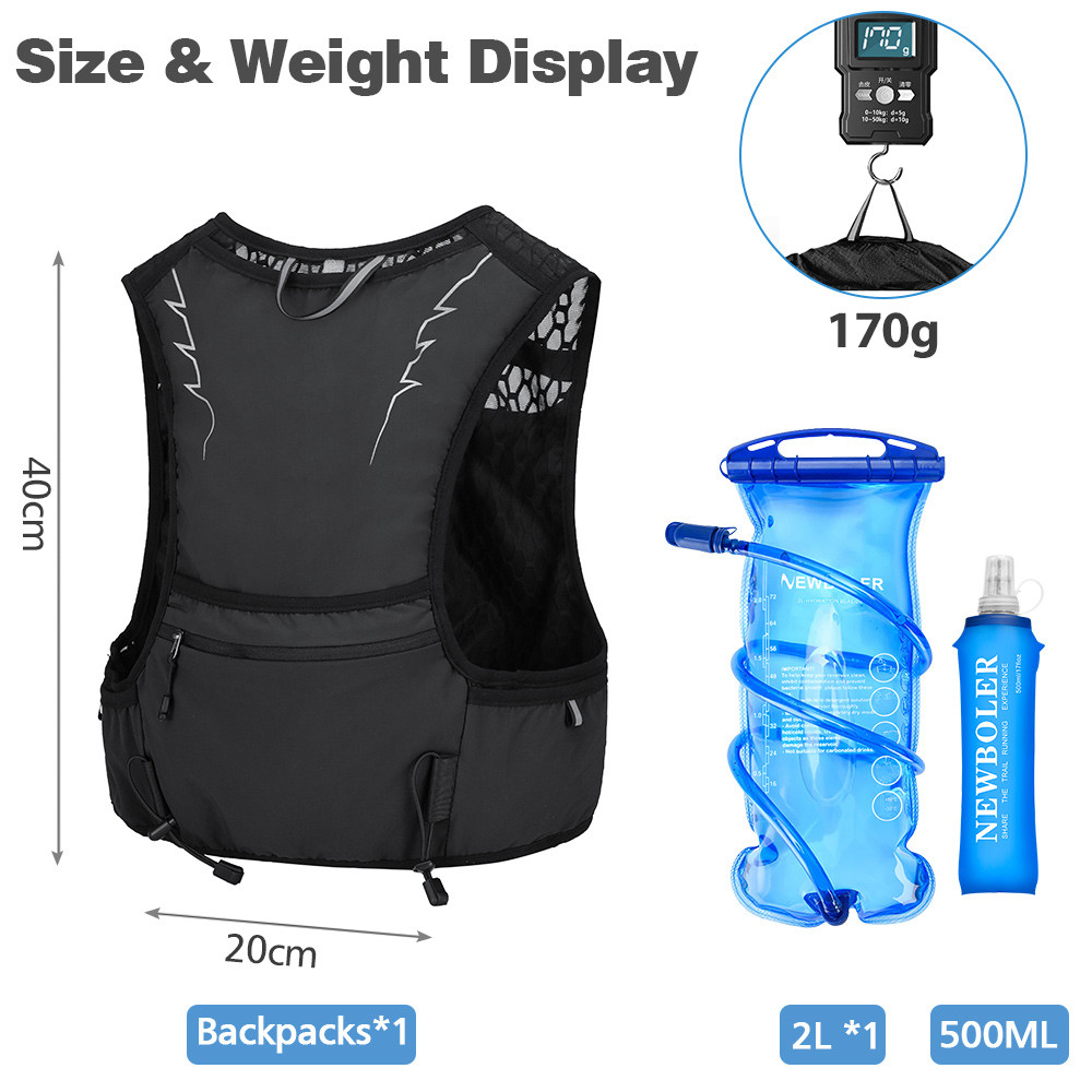 Newboler 5L Lightweight Bicycle Hydration Backpack Breathable Marathon Running Vest With 2L ...