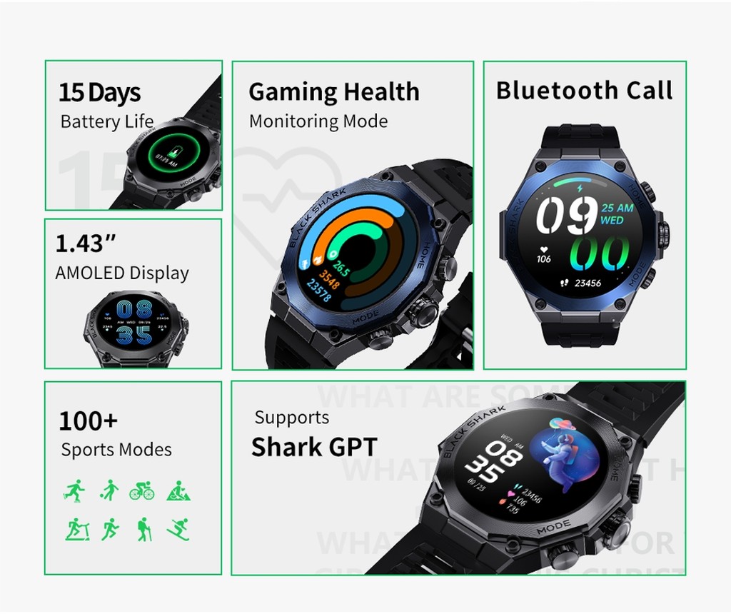 Black Shark Smart Watch S1 Pro IP68 Water Resistance 1.43" AMOLED NFC ...