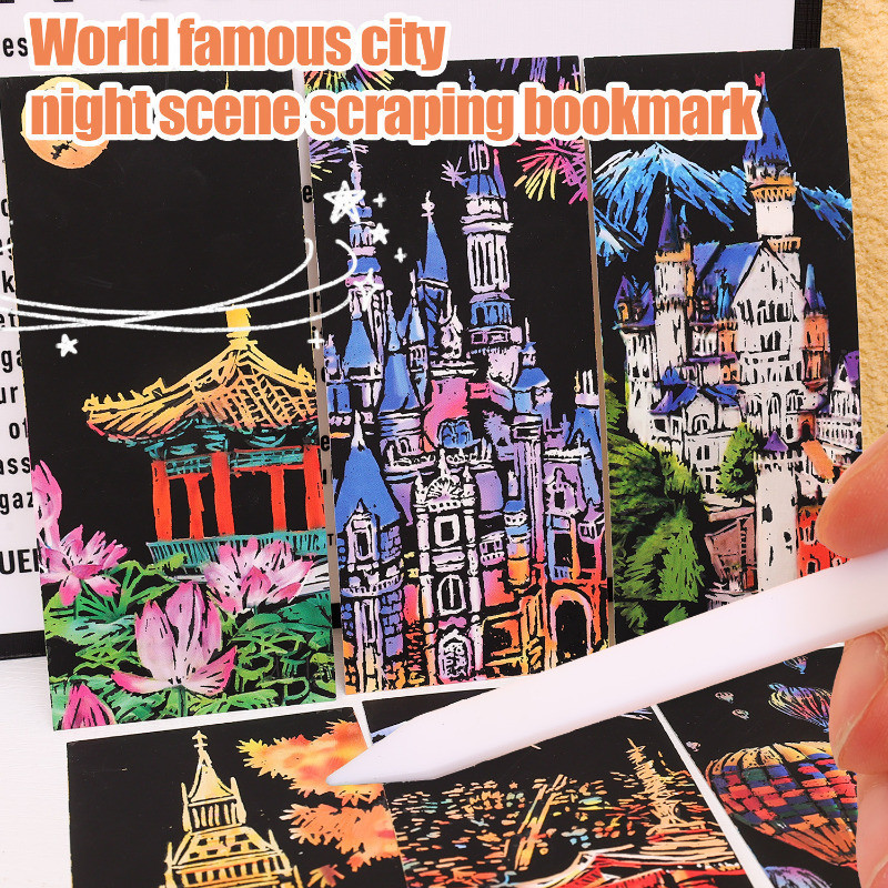 Magic City Scratch Painting Kit - Castles,Flame, Lantern - DIY Graffiti ...