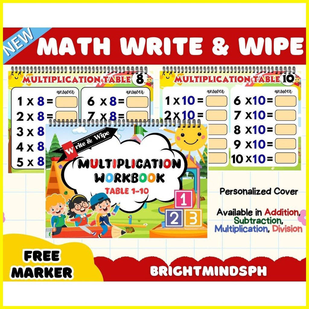 ∈ Addition, Subtraction, Multiplication Table 1 to 10 | Write and Wipe ...
