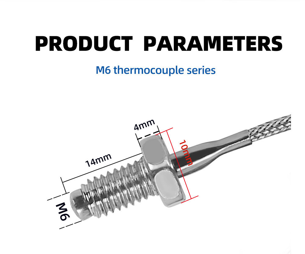 M6 Screw K J PT100 1M 2M 3M Cable RTD Thermocouple Oven Temperature Sensor Industrial ...