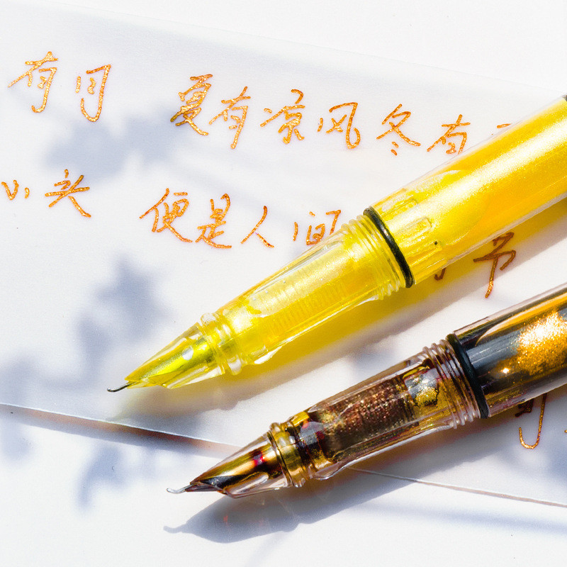 Art Tip Pen Transparent Thin Gold Body Hard Pen Calligraphy Curved Tip ...